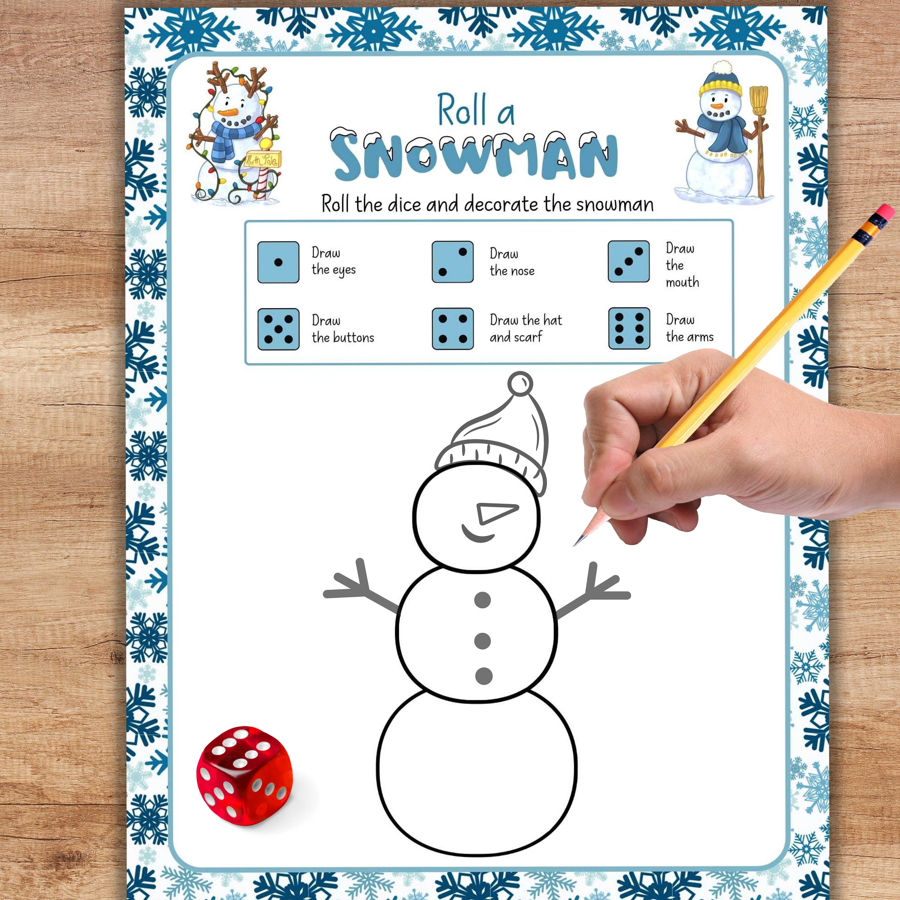 Roll a Snowman Game Printable Kids Winter Holiday Christmas Dice Game ...
