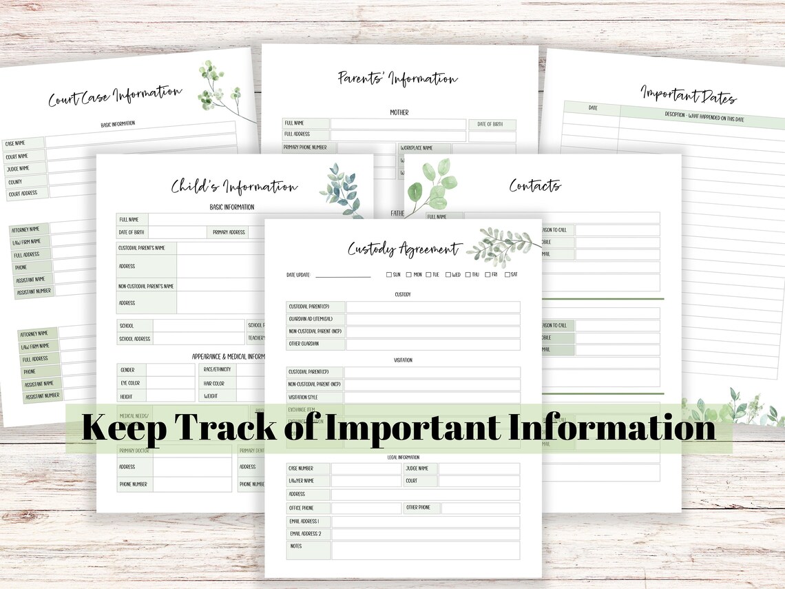 Custody Binder - Printable Planner & Organizer for Child Custody - Log ...