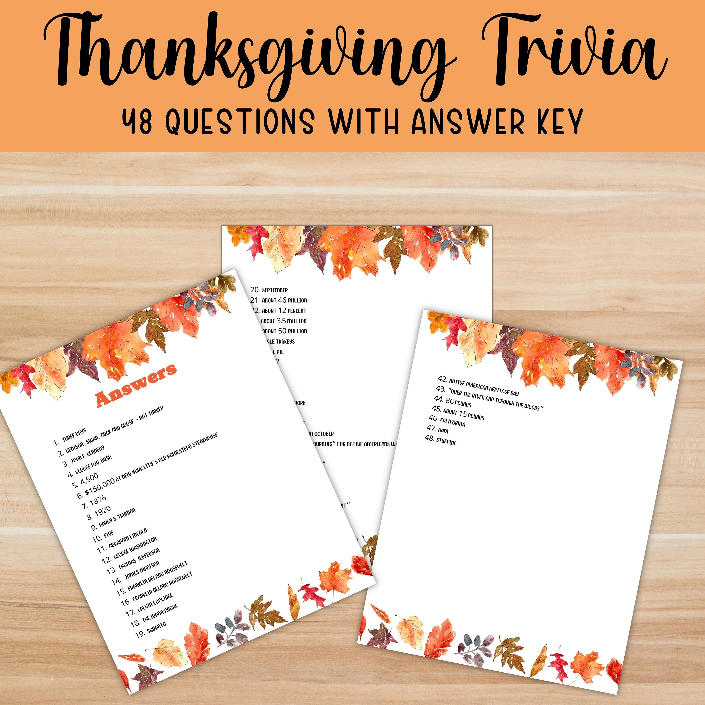 Thanksgiving Trivia Game Printable - Thanksgiving Dinner Family Game ...