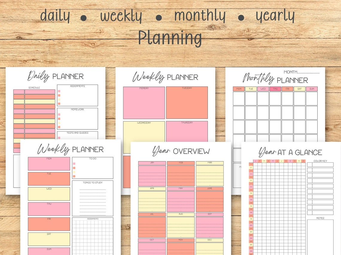 Printable Student Academic Planner Grade Tracker Assignment Exam Prep ...