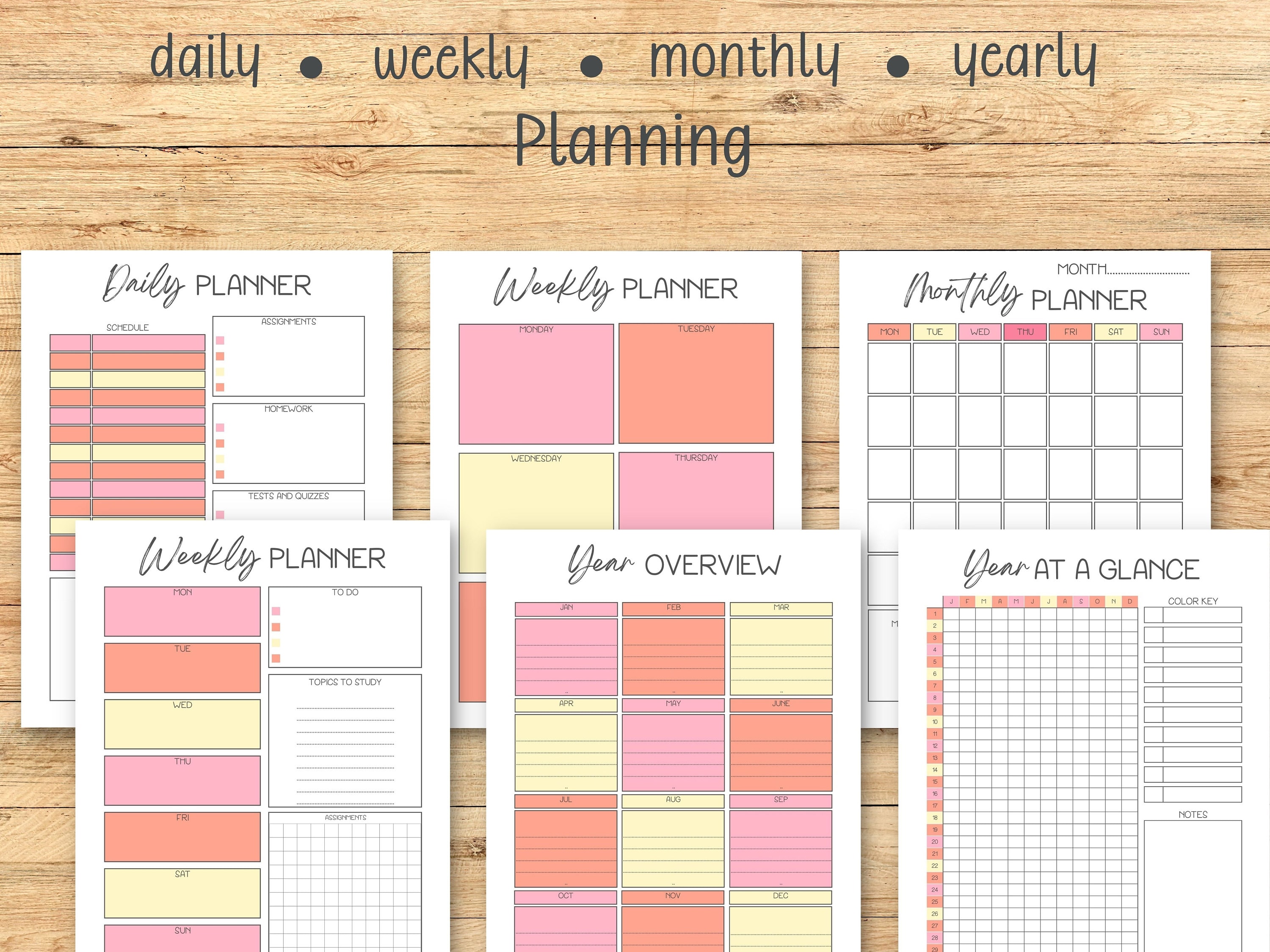 Printable Student Academic Planner Grade Tracker Assignment Exam Prep ...