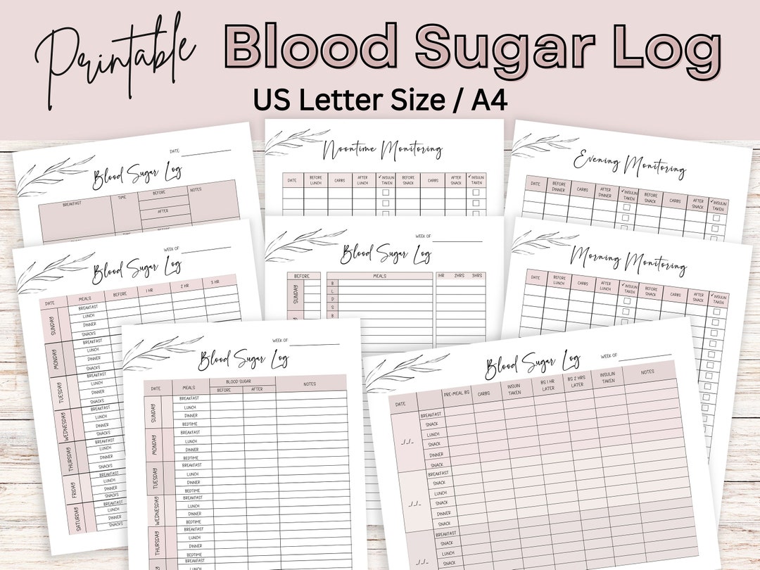 Printable Diabetic Log Book - Blood Sugar Tracker - Diabetes Planner ...