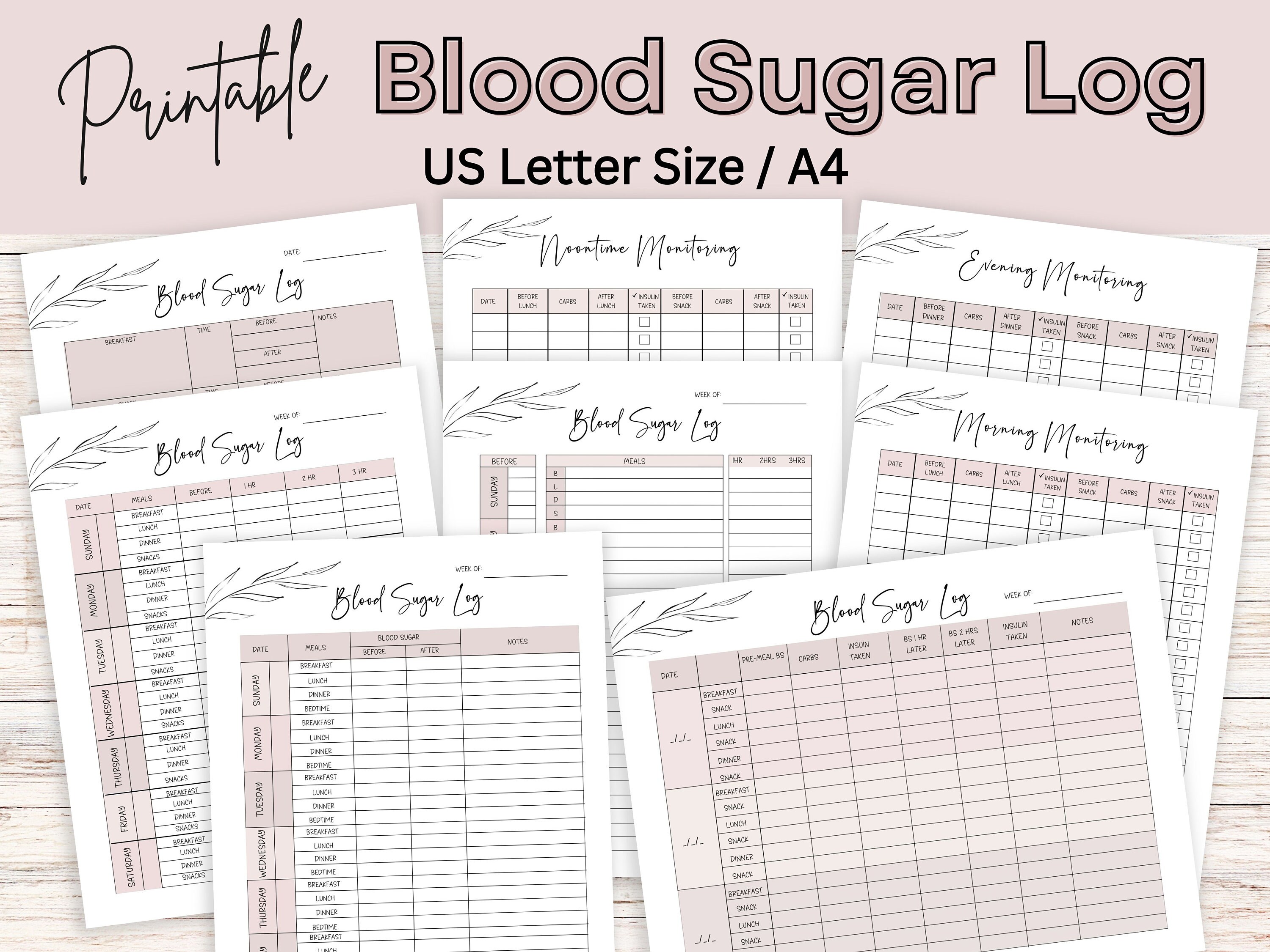 Printable Diabetic Log Book - Blood Sugar Tracker - Diabetes Planner ...