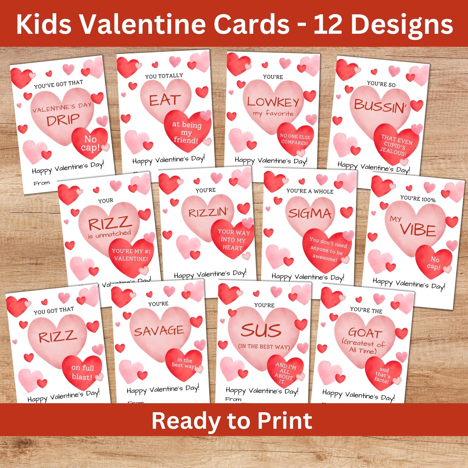 Slang Kids Valentine's Day Cards - 12 Funny Printable School Classroom ...