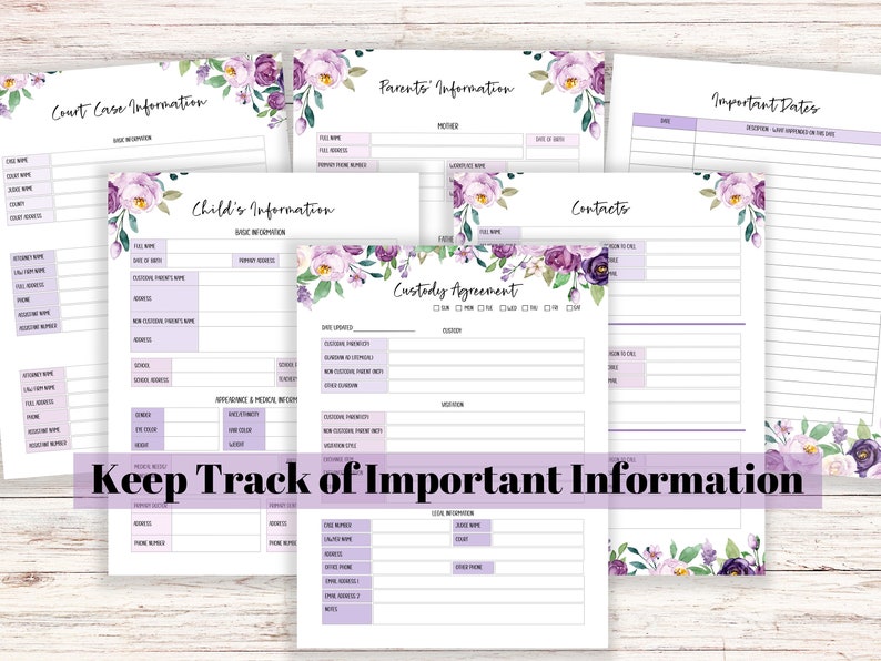 Custody Binder - Printable Planner & Organizer for Child Custody - Log ...