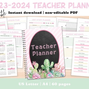 Pink Cactus Teacher Planner Printable 2023 2024 Teaching - Etsy