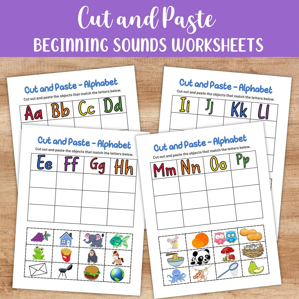 Beginning Sounds Worksheets - Cut and Paste Alphabet Letter Recognition ...