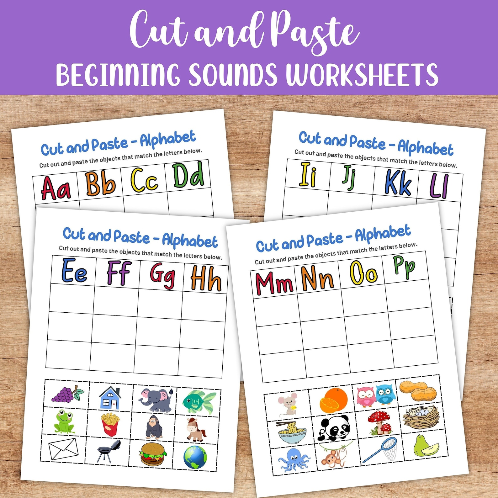 Beginning Sounds Worksheets - Cut and Paste Alphabet Letter Recognition ...