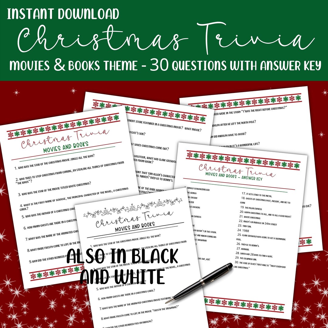Christmas Trivia Game Printable - Movie and Book Themed Fun Holiday ...