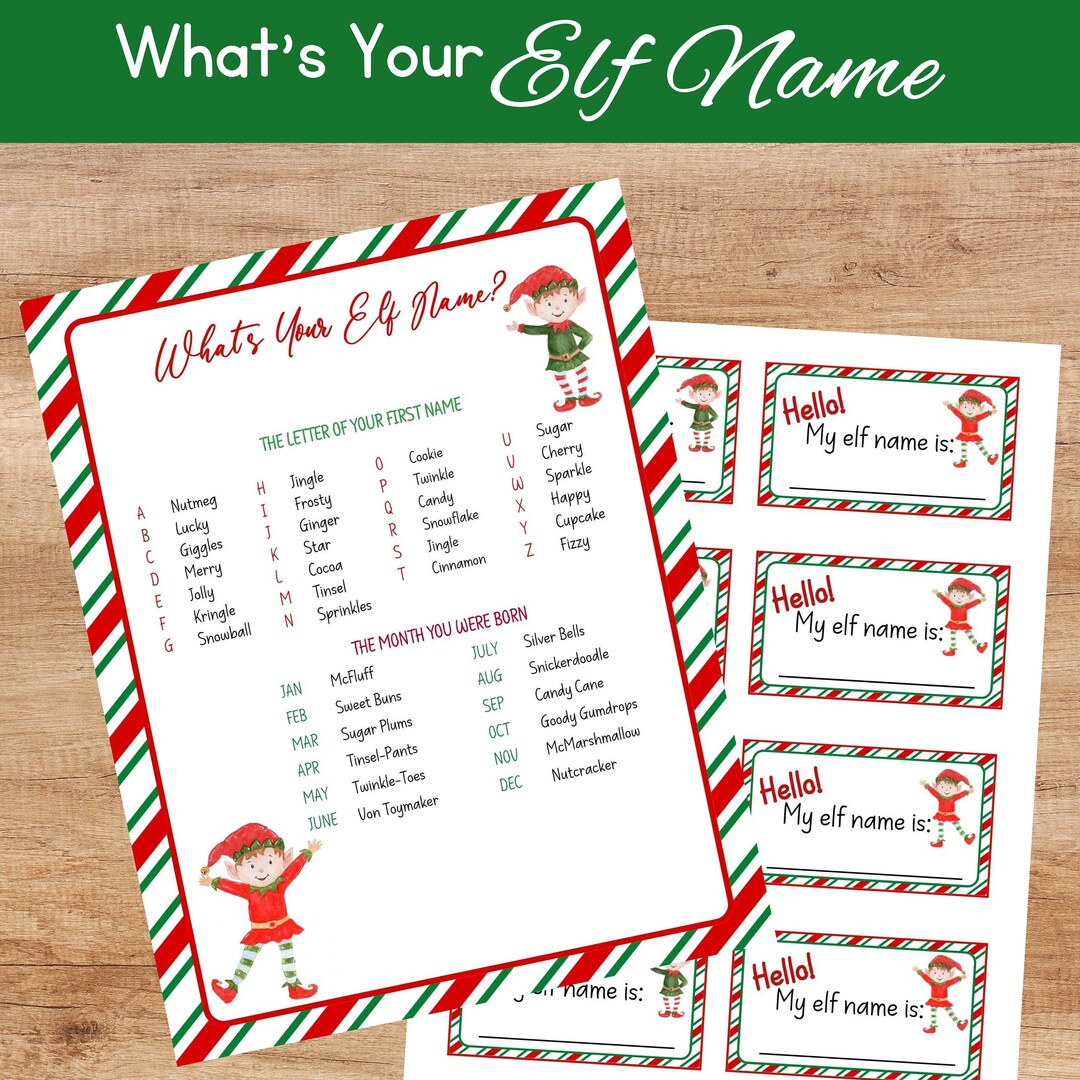 Whats Your Elf Name Game - Christmas Activity Printable - Holiday ...