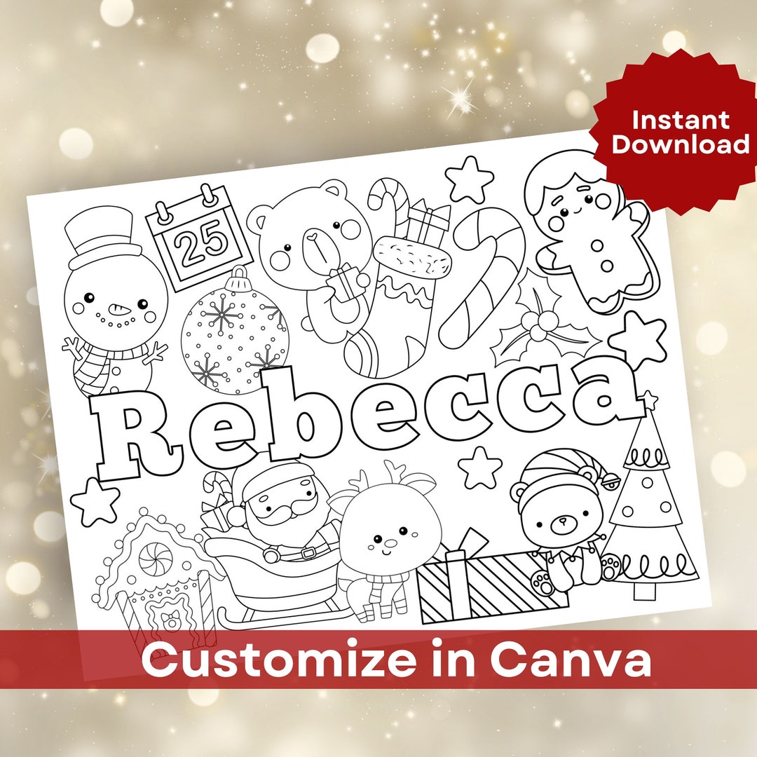 Christmas Coloring Placemat - Editable Custom Name Coloring Sheet for ...