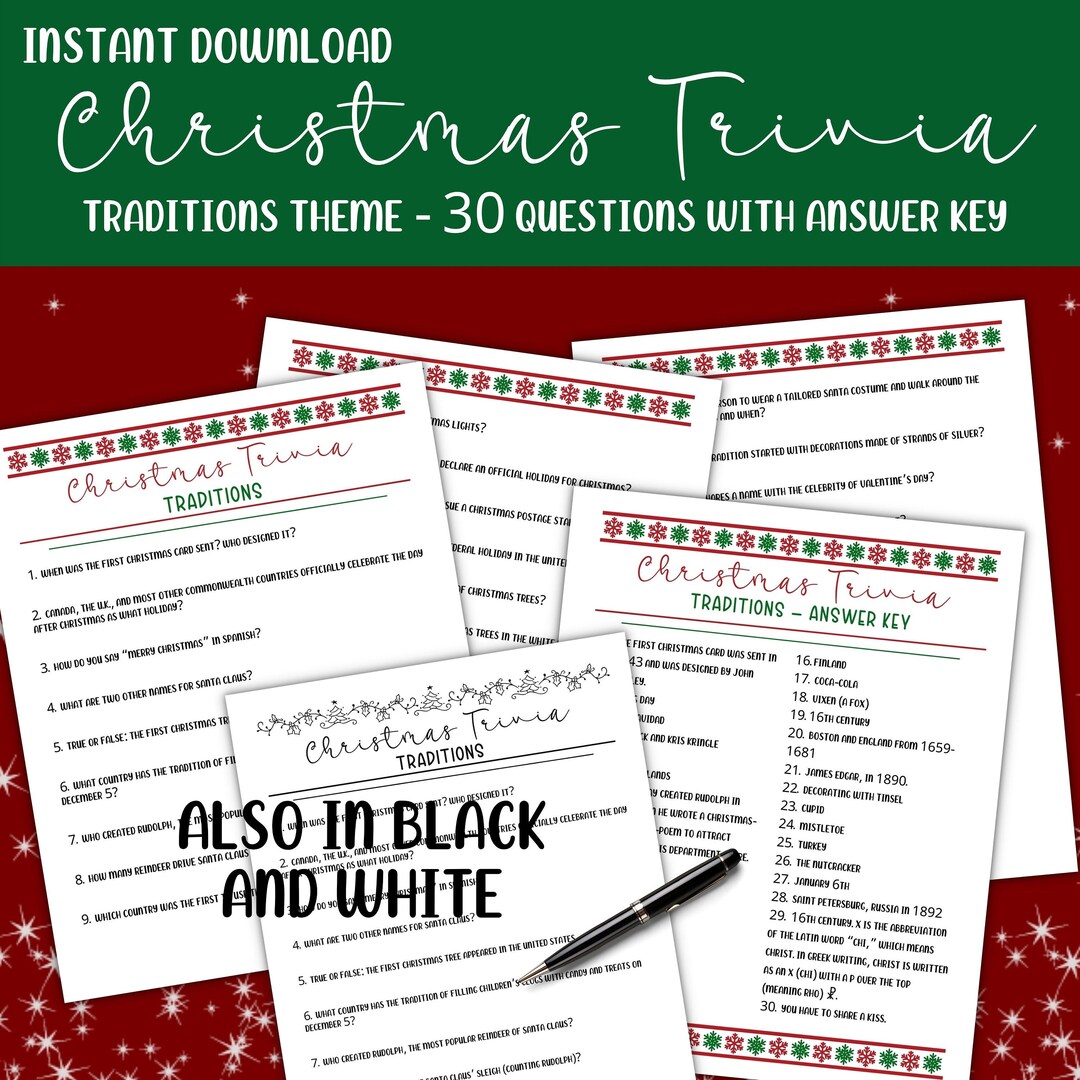 Christmas Trivia Game Printable - Traditions Themed Fun Holiday Game ...