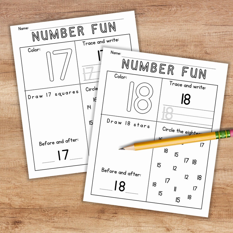 Number Tracing Worksheets 11 to 20 - for Preschool Pre-k Kindergarten ...