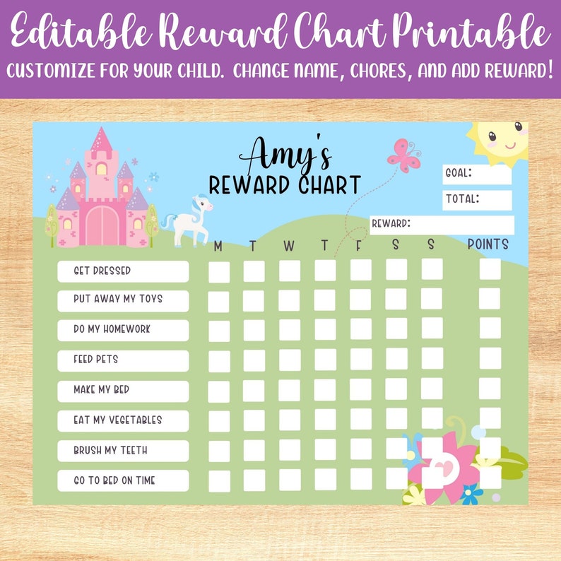 Chore Chart for Kids - Printable Girls Princess Reward Behavior ...