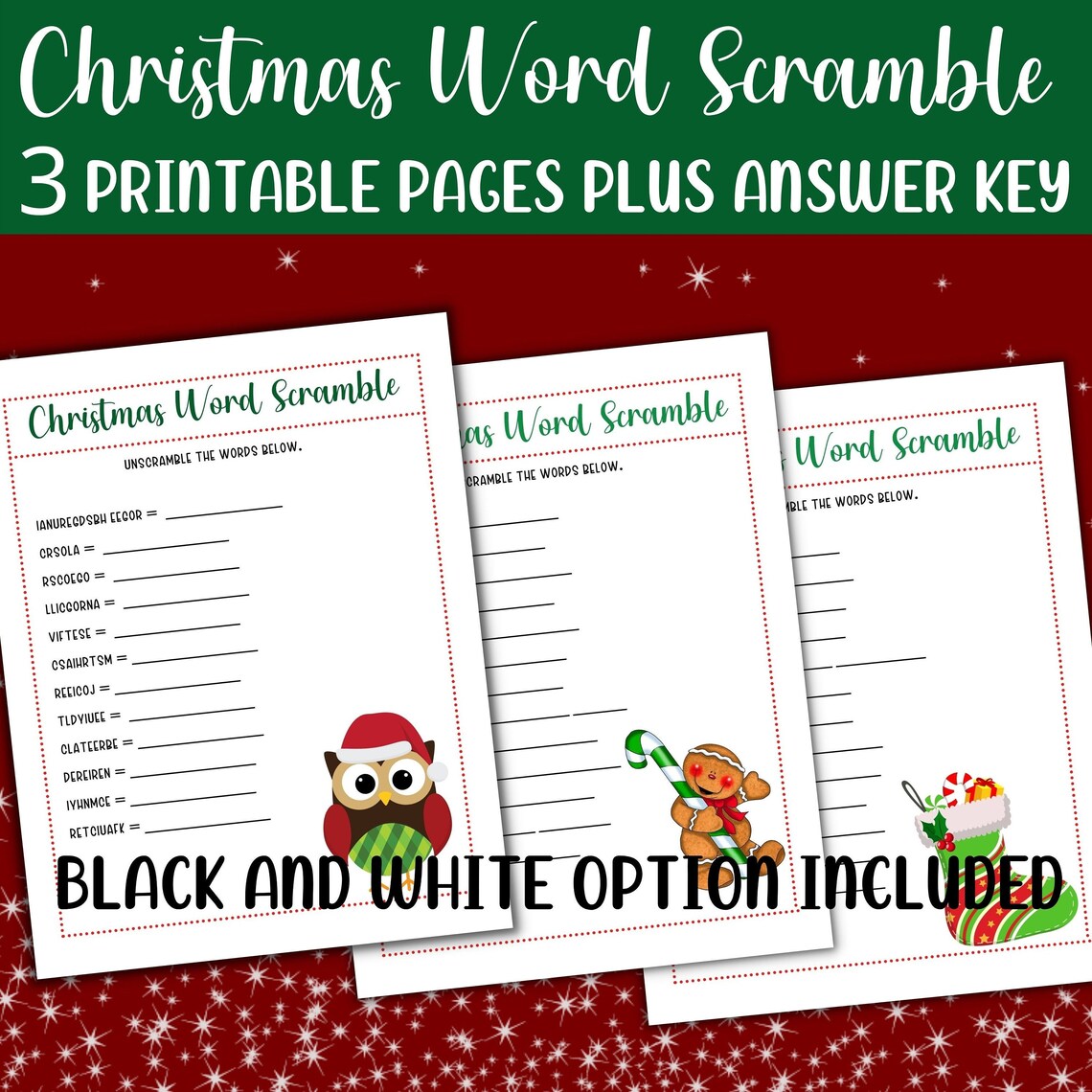 Printable Christmas Word Scramble Holiday Party Game Unscramble for ...