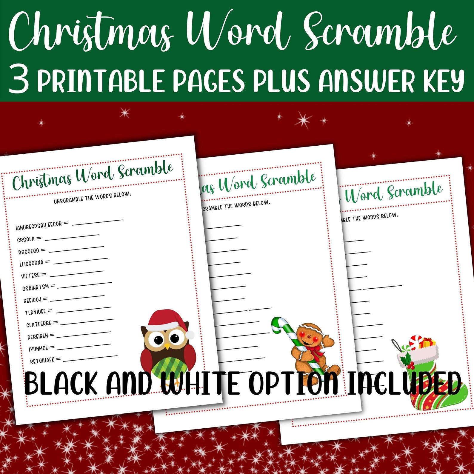 Printable Christmas Word Scramble - Holiday Party Game Unscramble - for ...