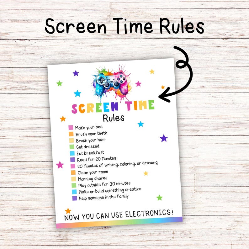 Editable Screen Time Rules - Printable Chore Chart for Kids With Reward ...