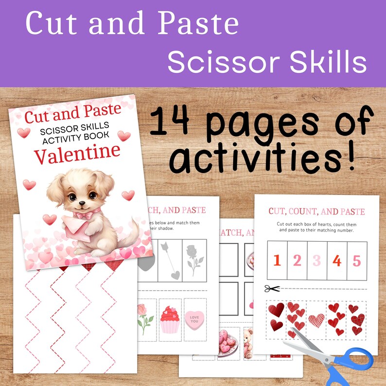 Cut and Paste Preschool Worksheets - Valentine Scissor Skills Glue ...