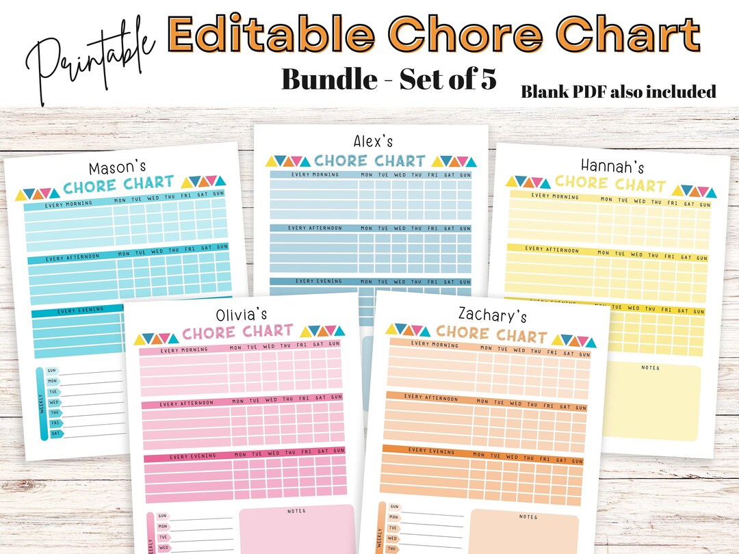 Chore Chart for Kids - Editable Multiple Kids Responsibility Chart ...