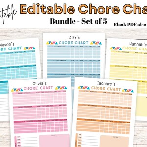 Chore Chart for Kids - Editable Multiple Kids Responsibility Chart ...