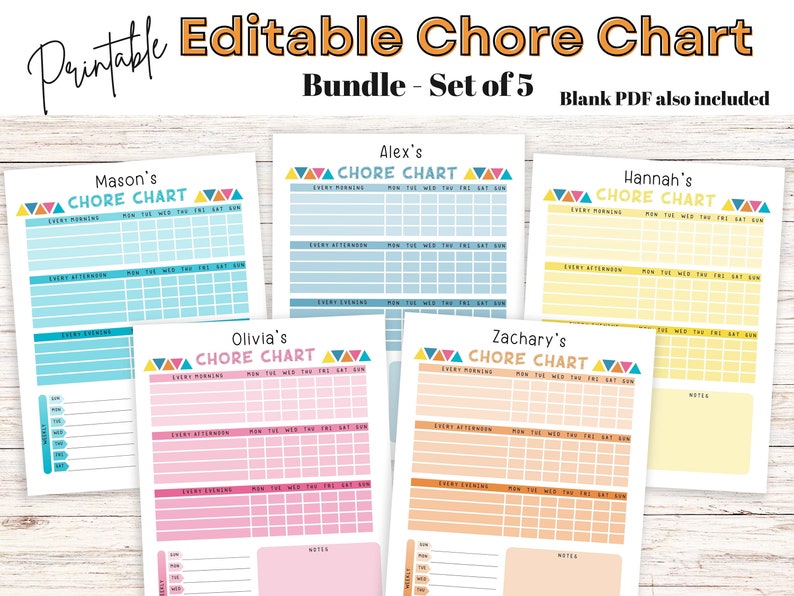 Chore Chart for Kids Editable Multiple Kids Responsibility Chart ...