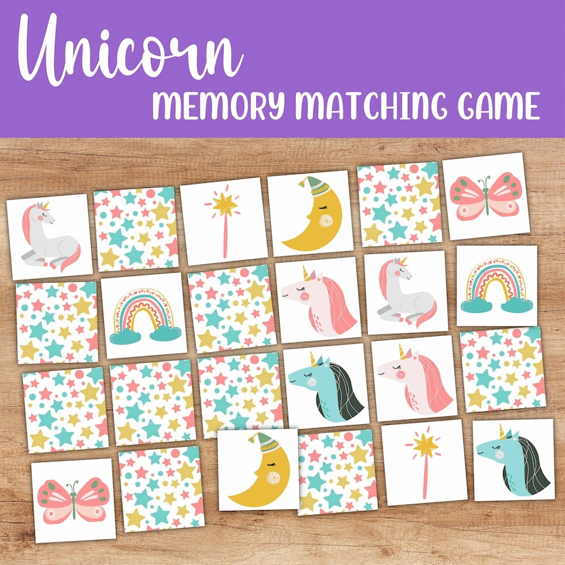 Unicorn Memory Game for Kids Printable Matching Game for Toddler ...
