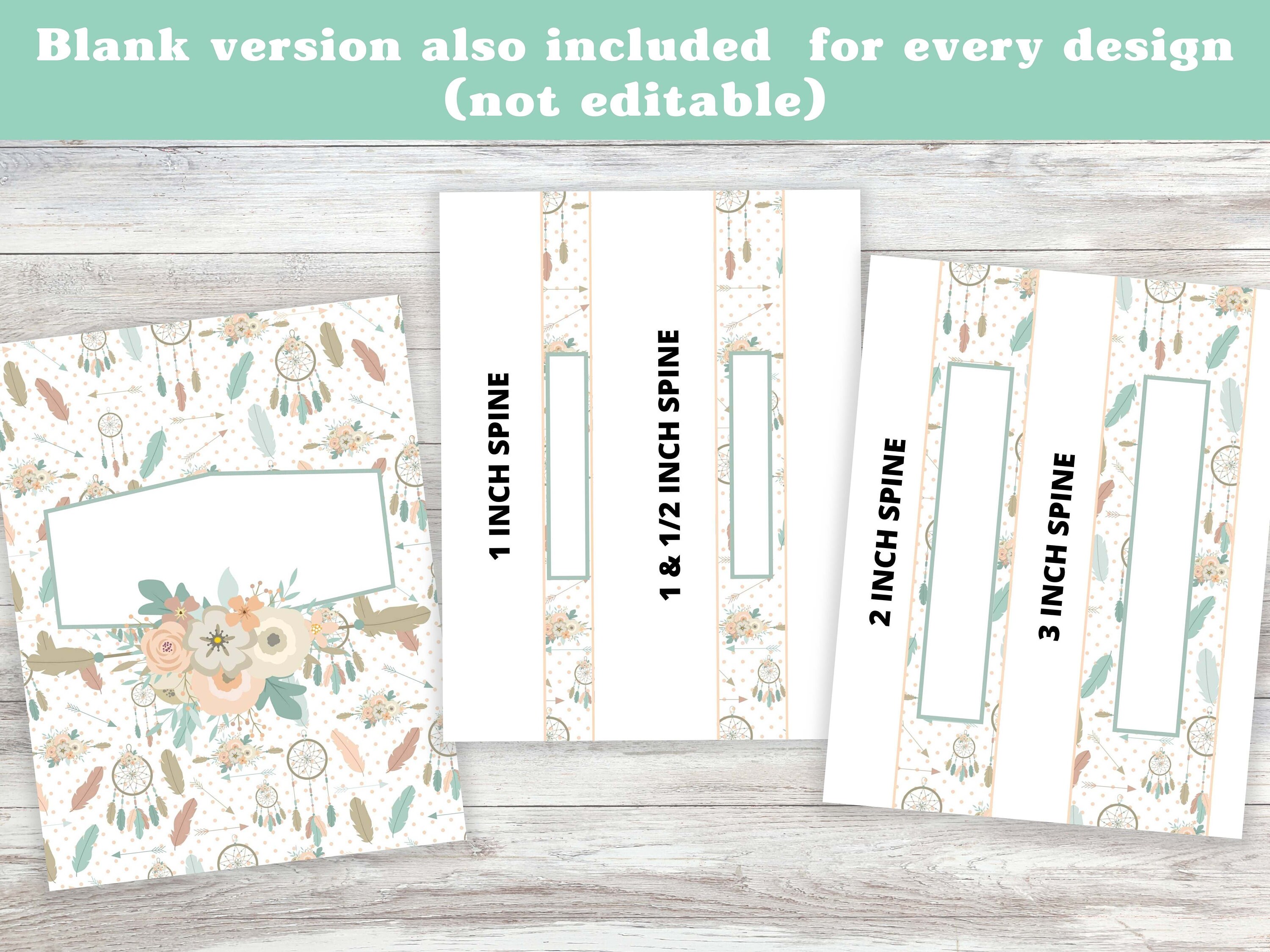 Binder Cover Printable - Set of 12 Editable Boho Covers and Spines - Etsy