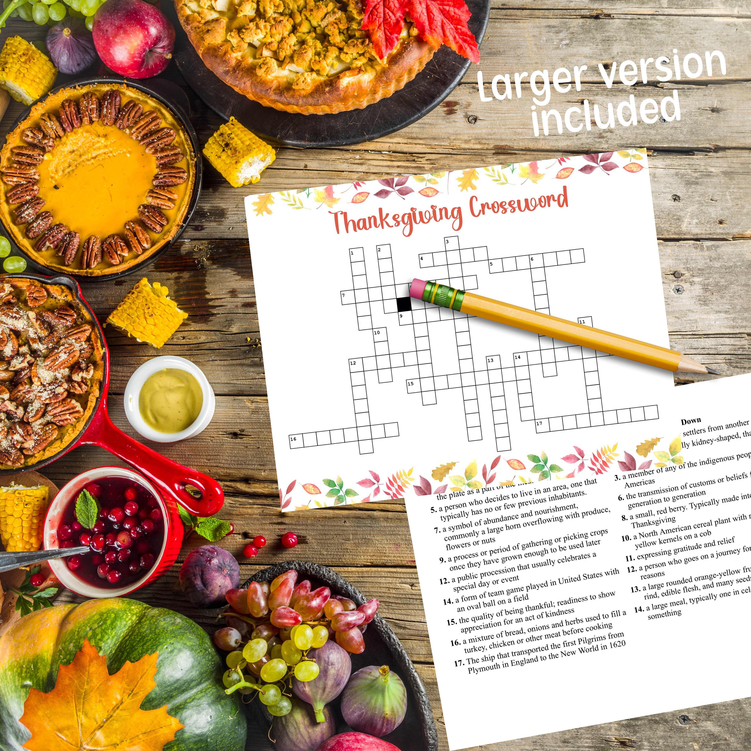 Thanksgiving Crossword Puzzle for Kids, Teens, and Adults - Fall Family ...