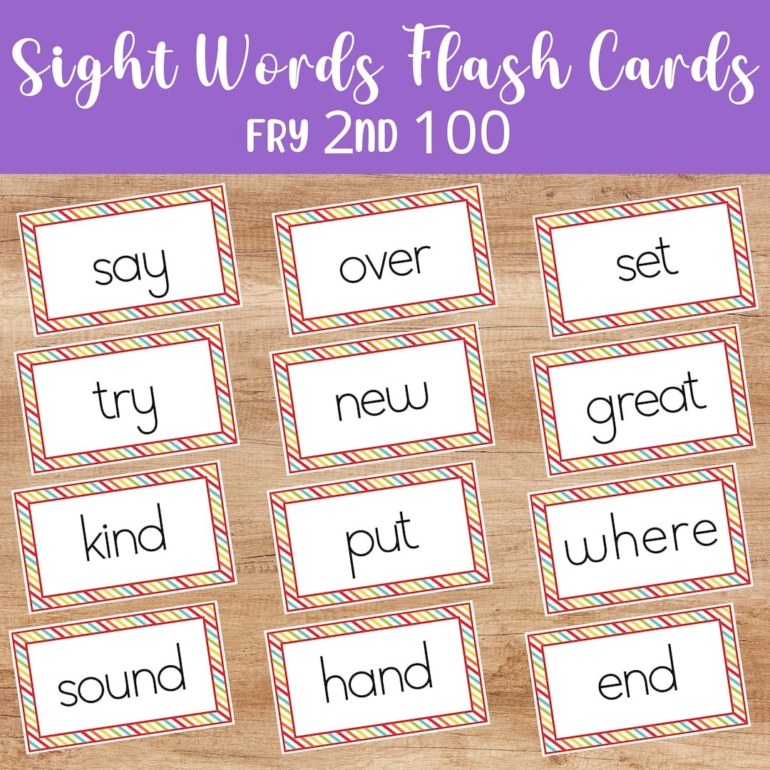Sight Words for Kindergarten Printable Flashcards - Fry 2nd 100 - 1st ...