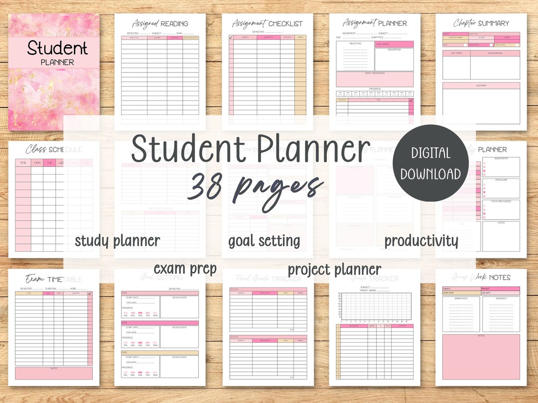Printable Student Academic Planner - Grade Tracker Assignment Exam Prep ...