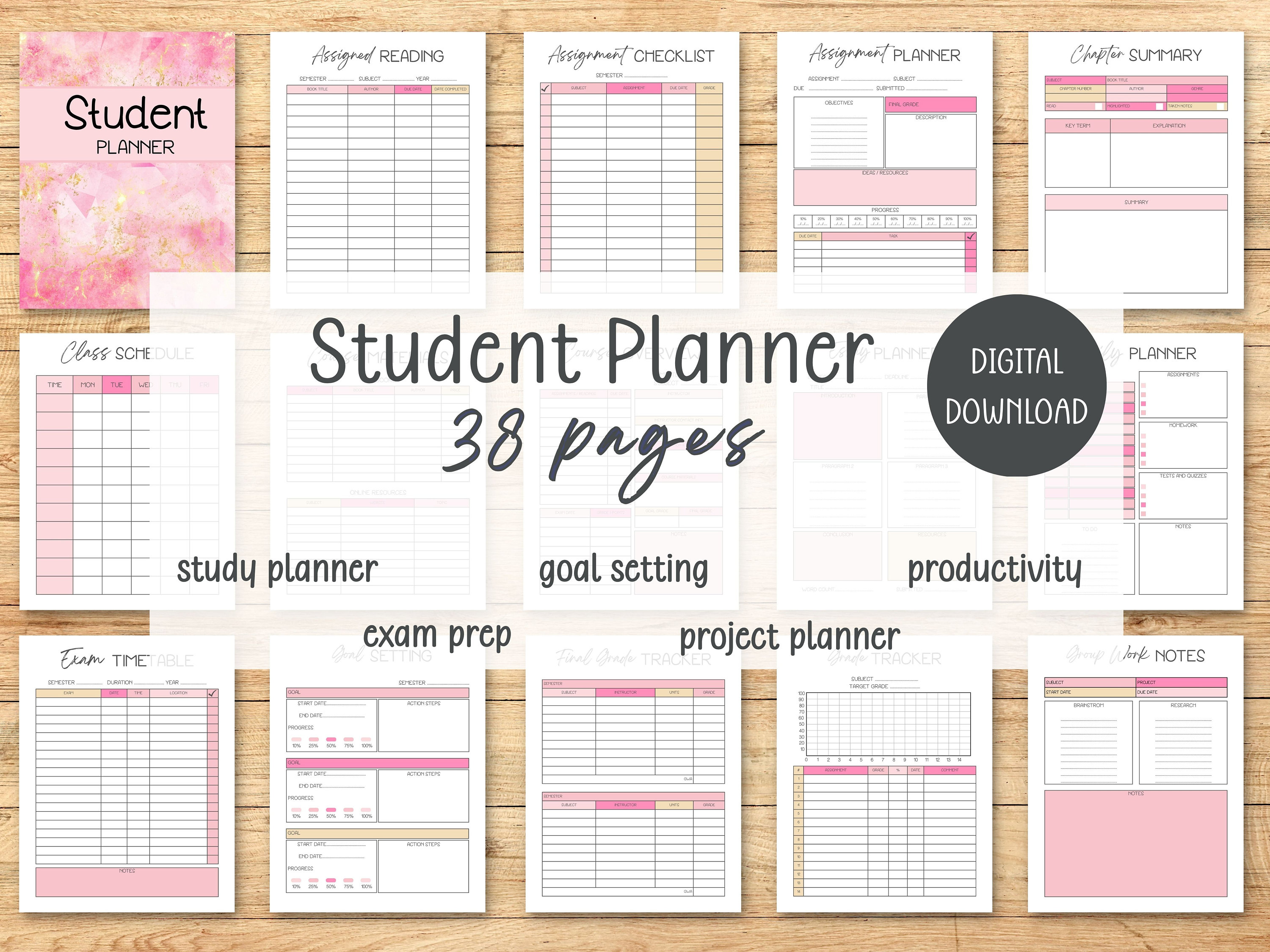Printable Student Academic Planner Grade Tracker Assignment - Etsy