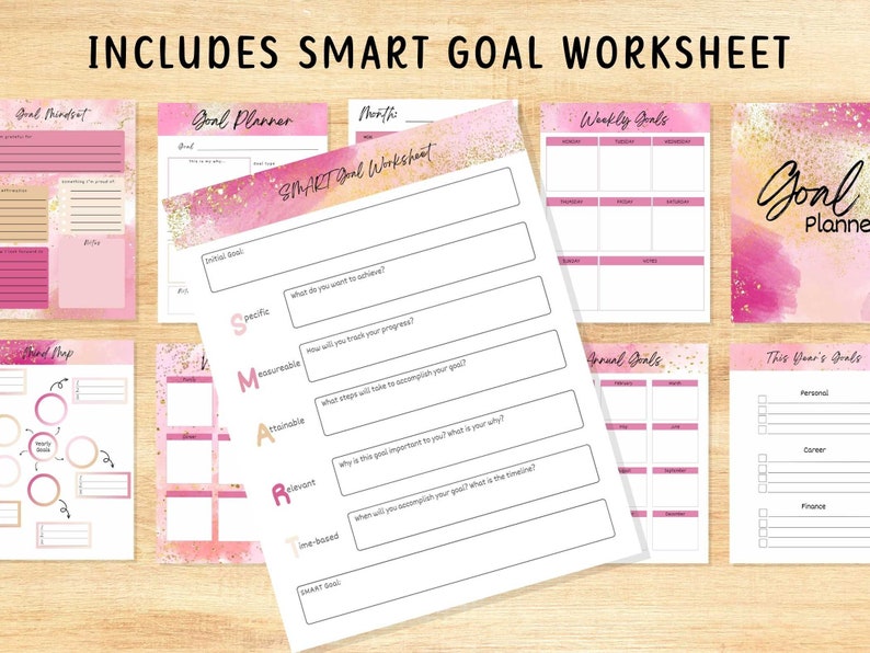 Goal Setting Worksheet Bundle Printable Planner With SMART Goal ...