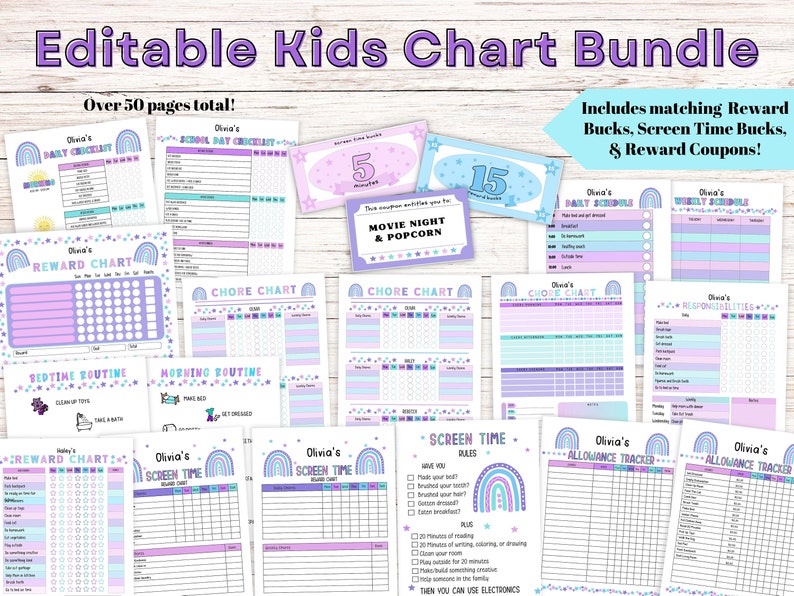 Chore Chart for Kids Editable Multiple Kids Responsibility Allowance ...