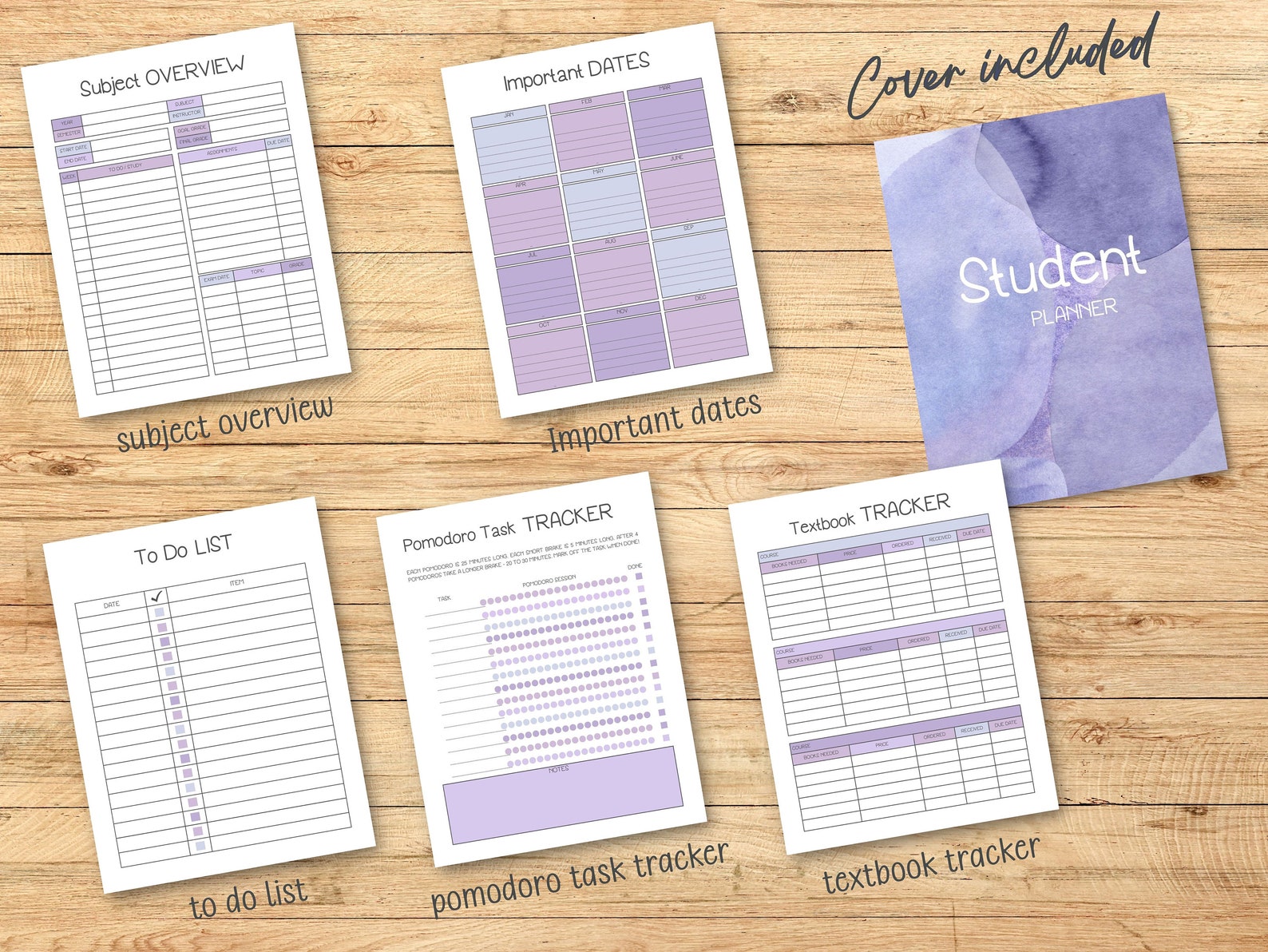 Printable Student Academic Planner Grade Tracker Assignment Exam Prep ...