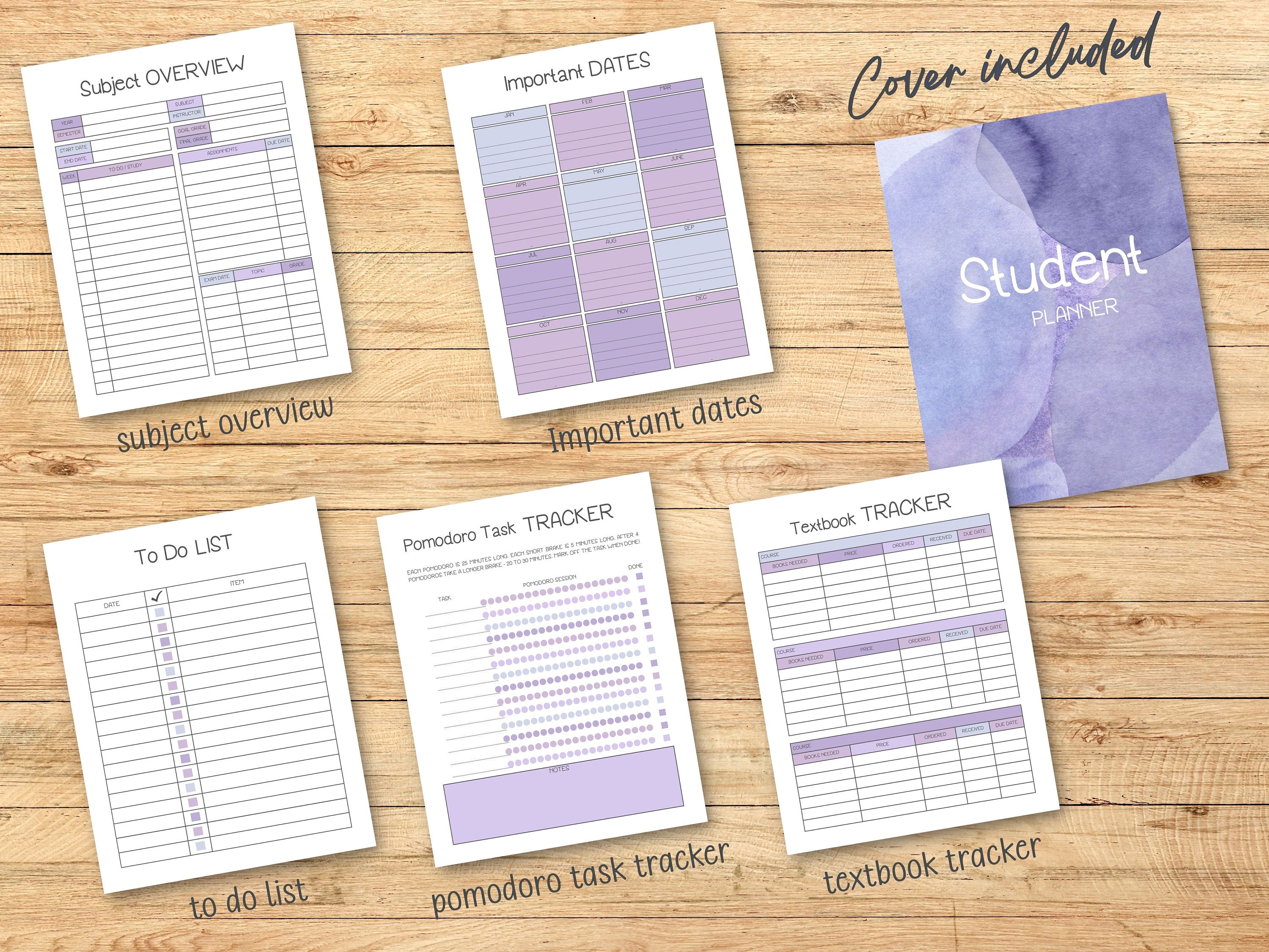 Printable Student Academic Planner Grade Tracker Assignment Exam Prep ...