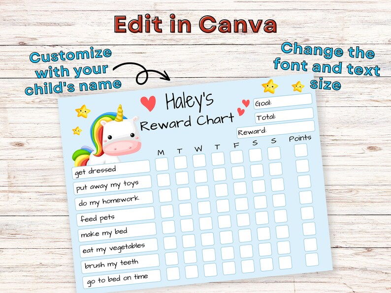 Chore Chart for Kids - Printable Girls Unicorn Reward Behavior ...