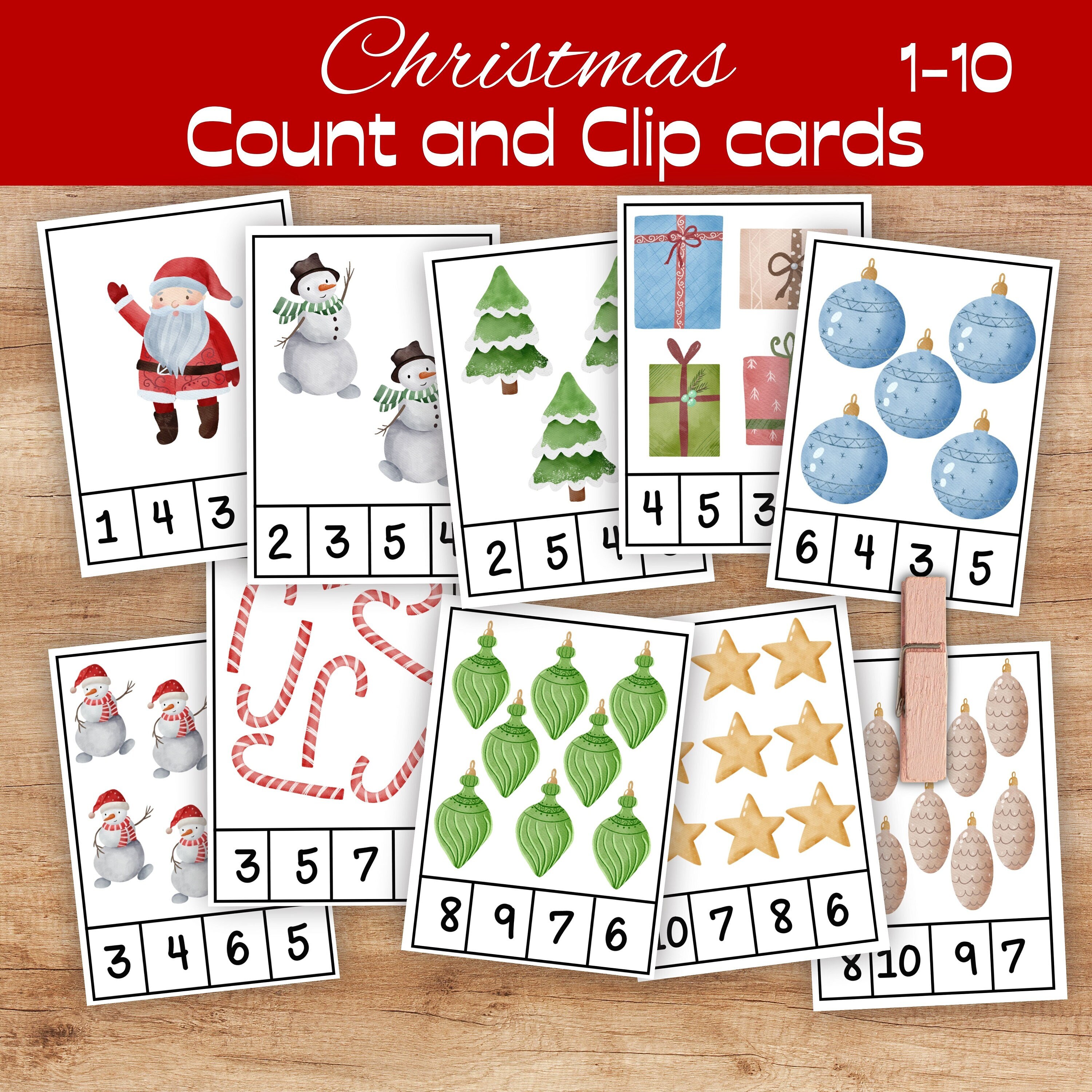 Christmas Count and Clip Cards - Printable Preschool, Pre K, and ...