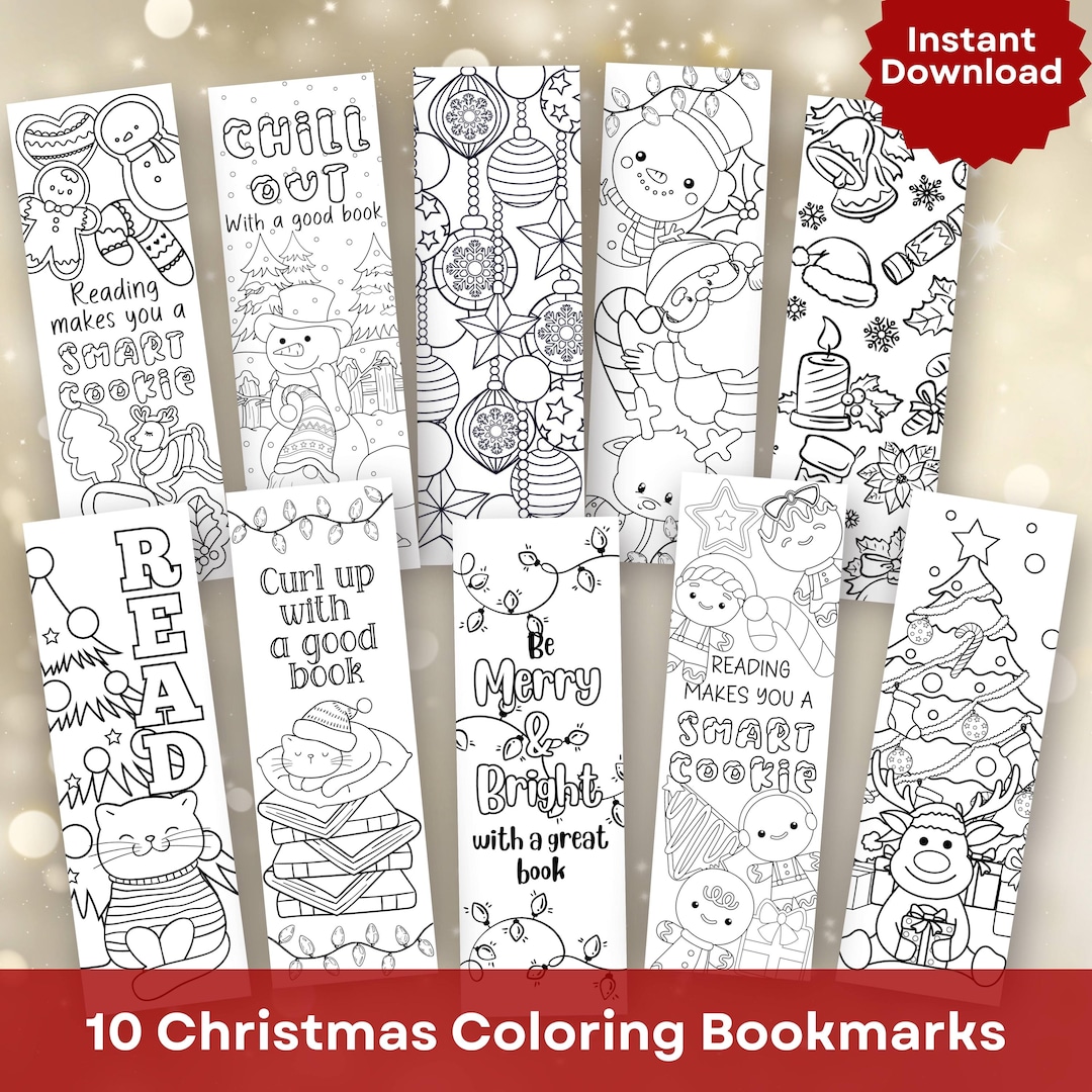 Christmas Coloring Bookmarks - 10 Printable Holiday Bookmarks for Kids ...