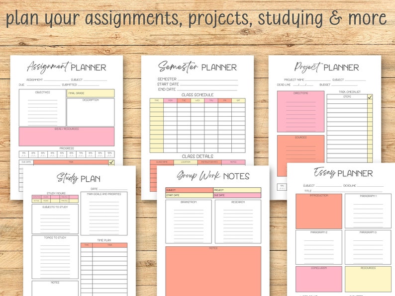 Printable Student Academic Planner Grade Tracker Assignment Exam Prep ...