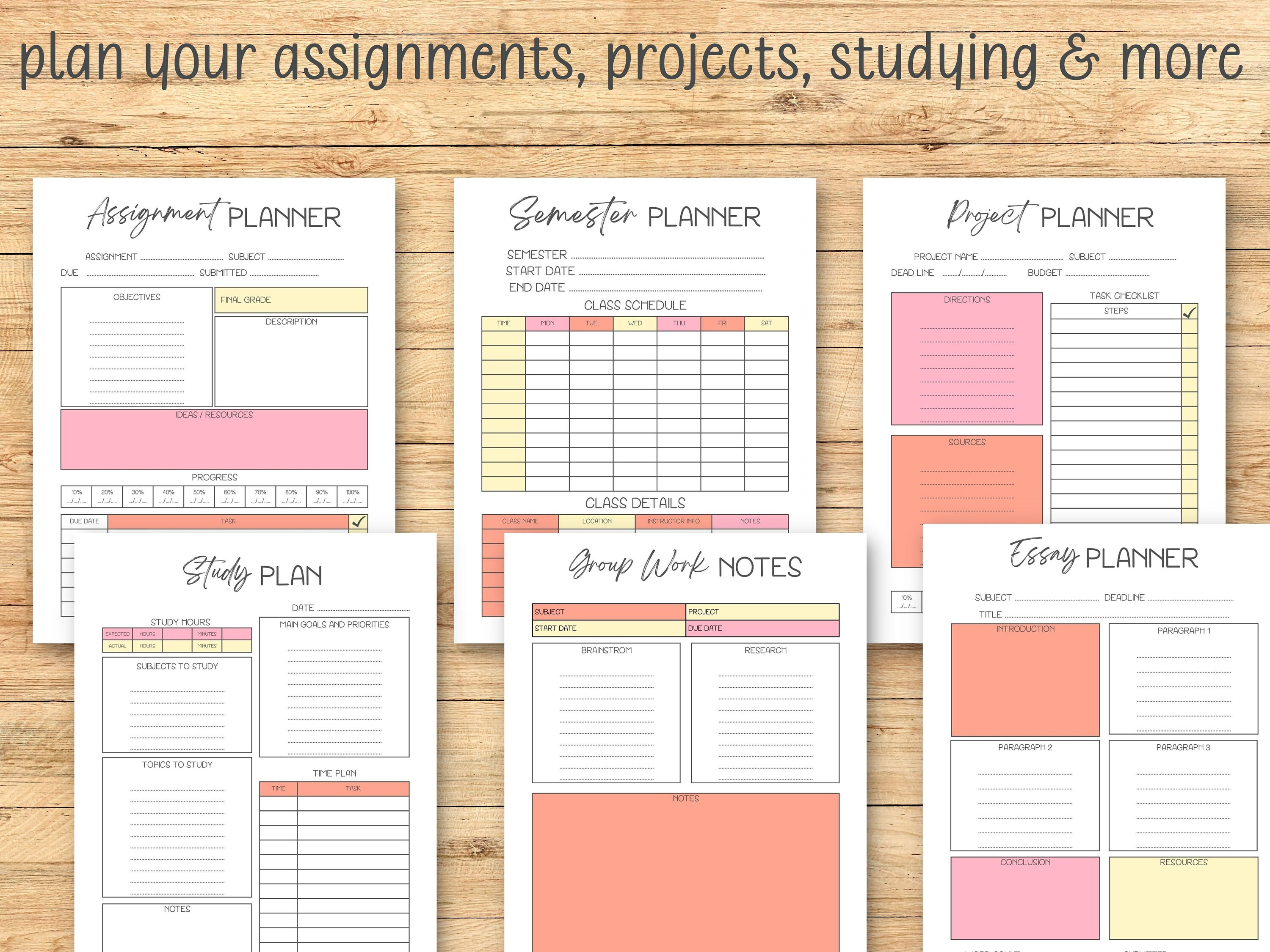 Printable Student Academic Planner Grade Tracker Assignment Exam Prep ...