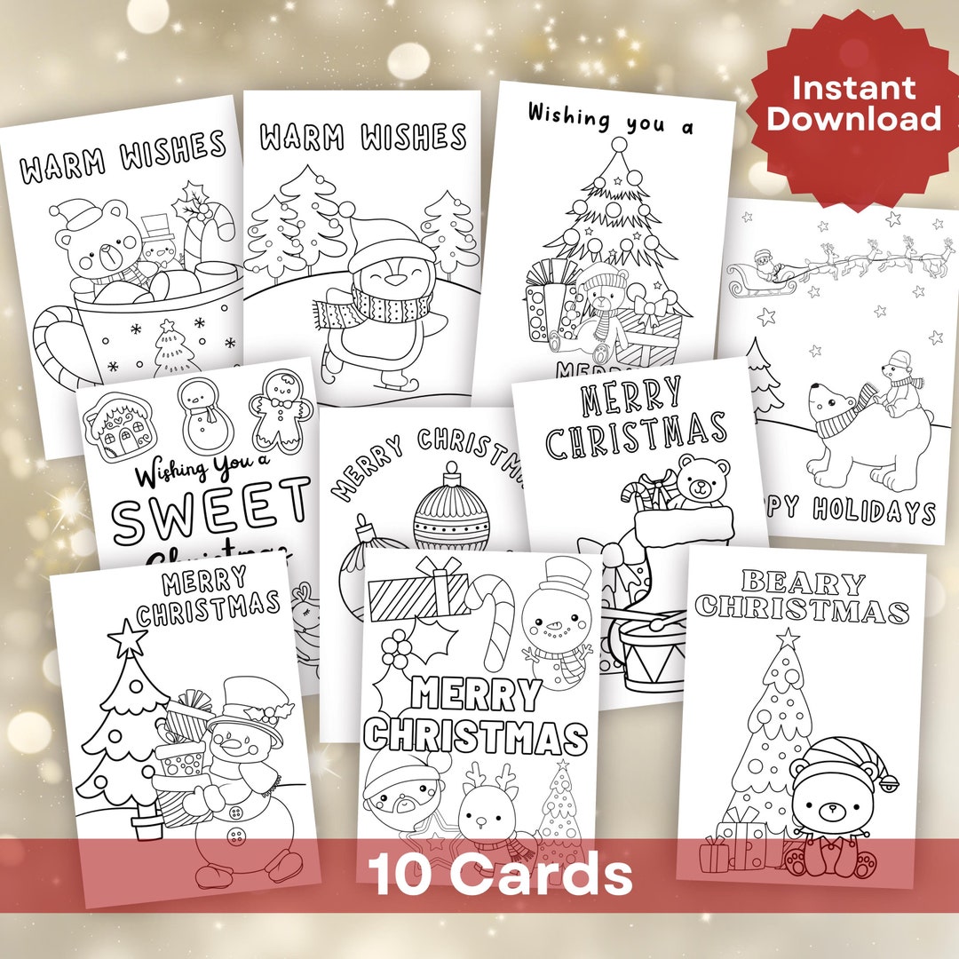 Christmas Coloring Cards - 10 Printable Holiday Cards for Kids - Winter ...