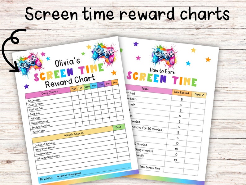 Editable Screen Time Rules Printable Chore Chart for Kids With Reward ...