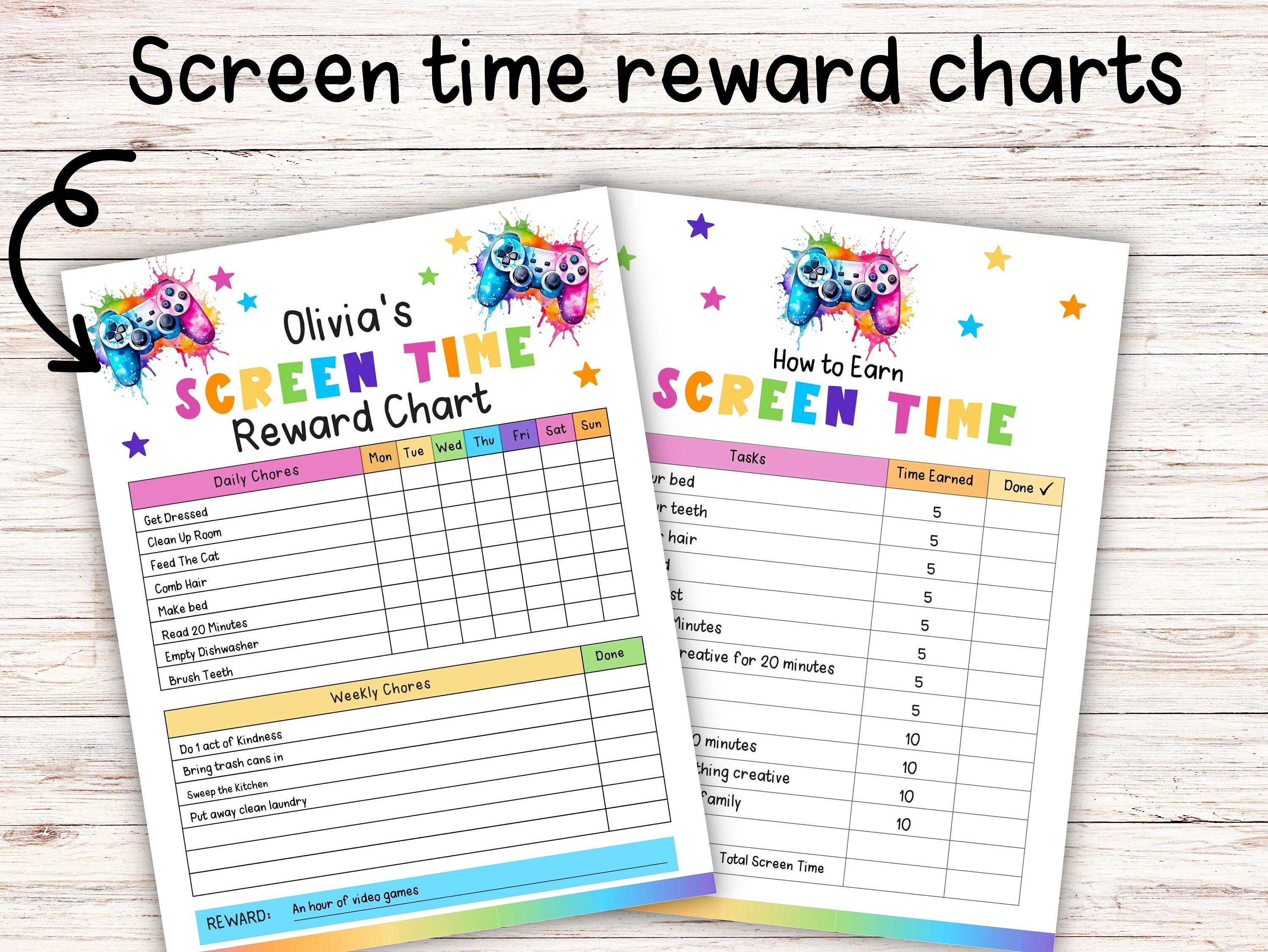 Editable Screen Time Rules Printable Chore Chart for Kids With Reward ...