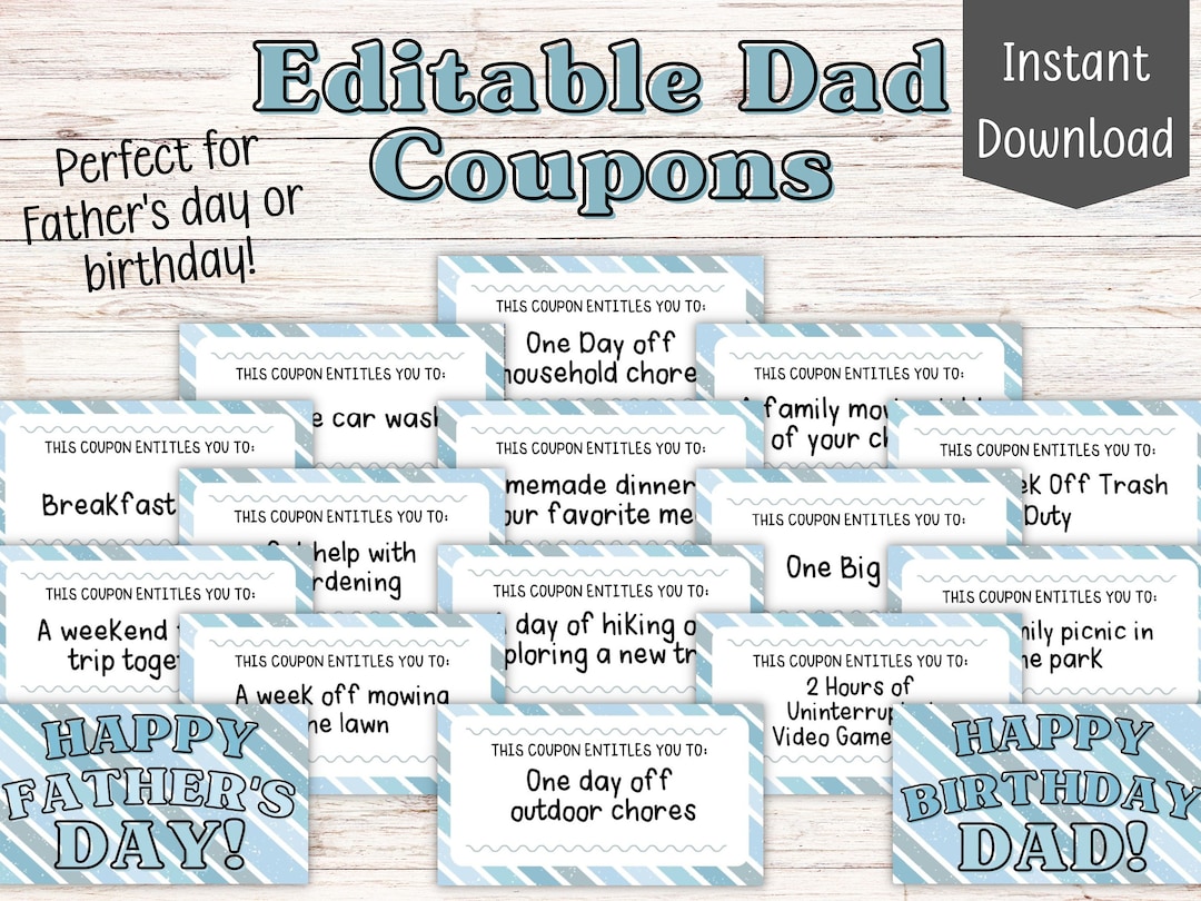 Printable Coupon Book for Dad - Birthday or Fathers Day Vouchers - Gift ...