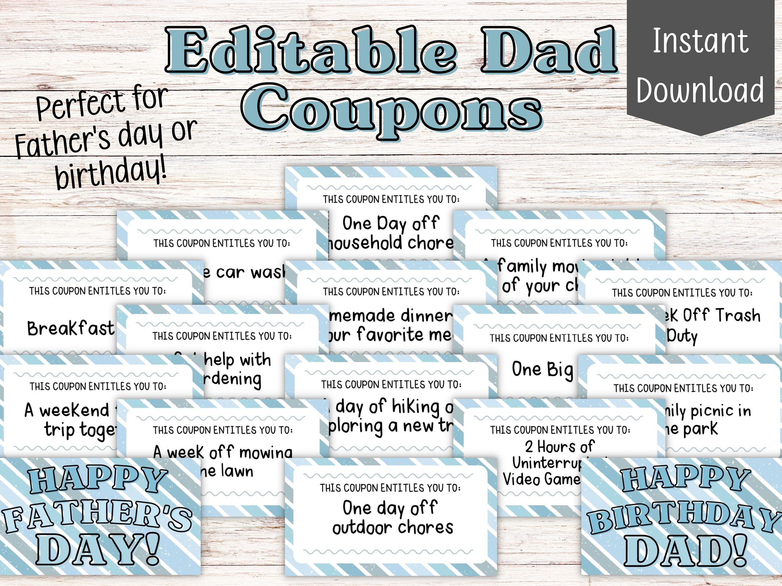 Printable Coupon Book for Dad - Birthday or Fathers Day Vouchers - Gift ...