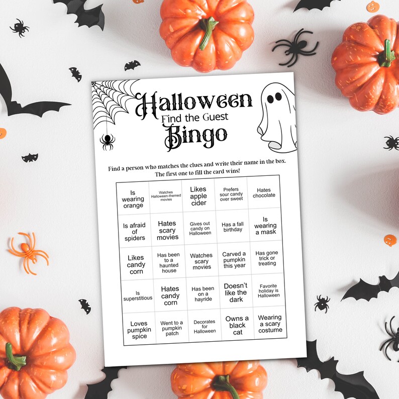 Halloween Find the Guest Bingo Game - Printable Mix and Mingle Party ...