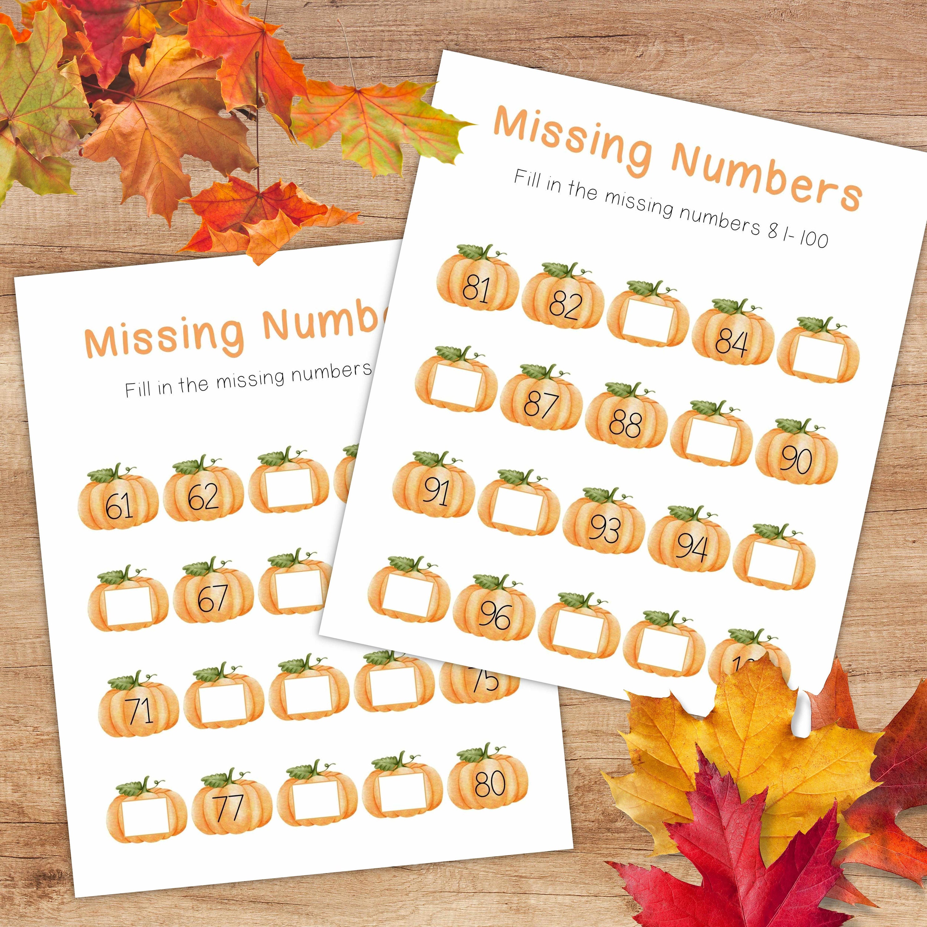 Missing Number Worksheets for Kindergarten and Preschool Math - Fall ...
