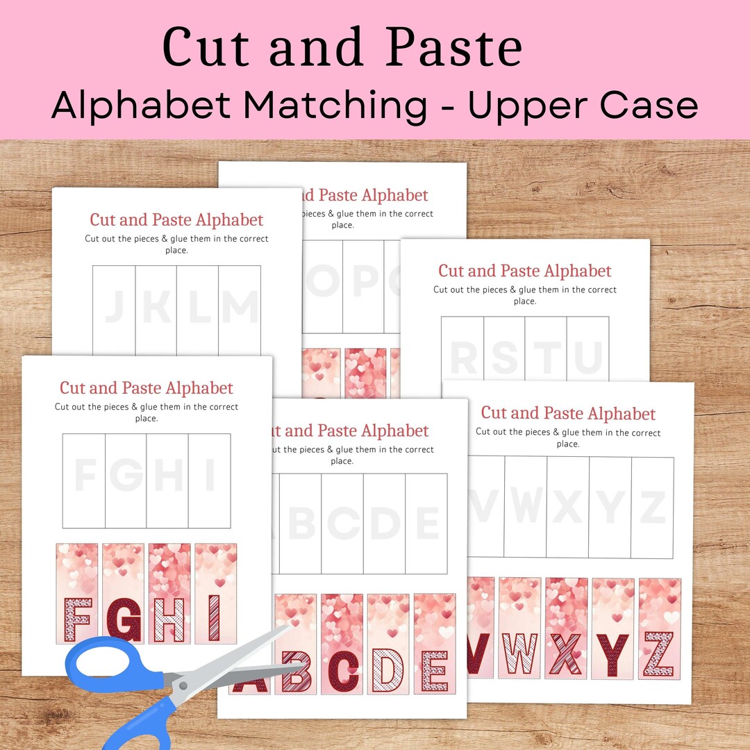Alphabet Cut and Paste Preschool Worksheets - Valentine Scissor Skills ...