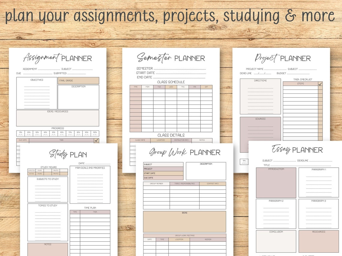 Printable Student Academic Planner Grade Tracker Assignment Exam Prep ...