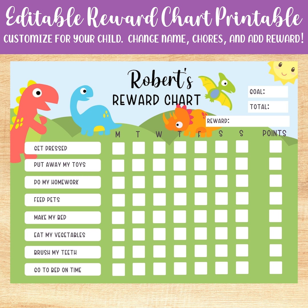 Chore Chart for Kids - Printable Dinosaur Reward Behavior ...